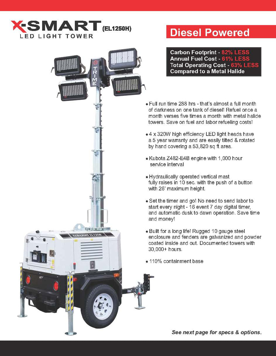 Towable Light Tower | 4kW Generator, 4 x 320W LED, 26 ft. Vertical Mas ...